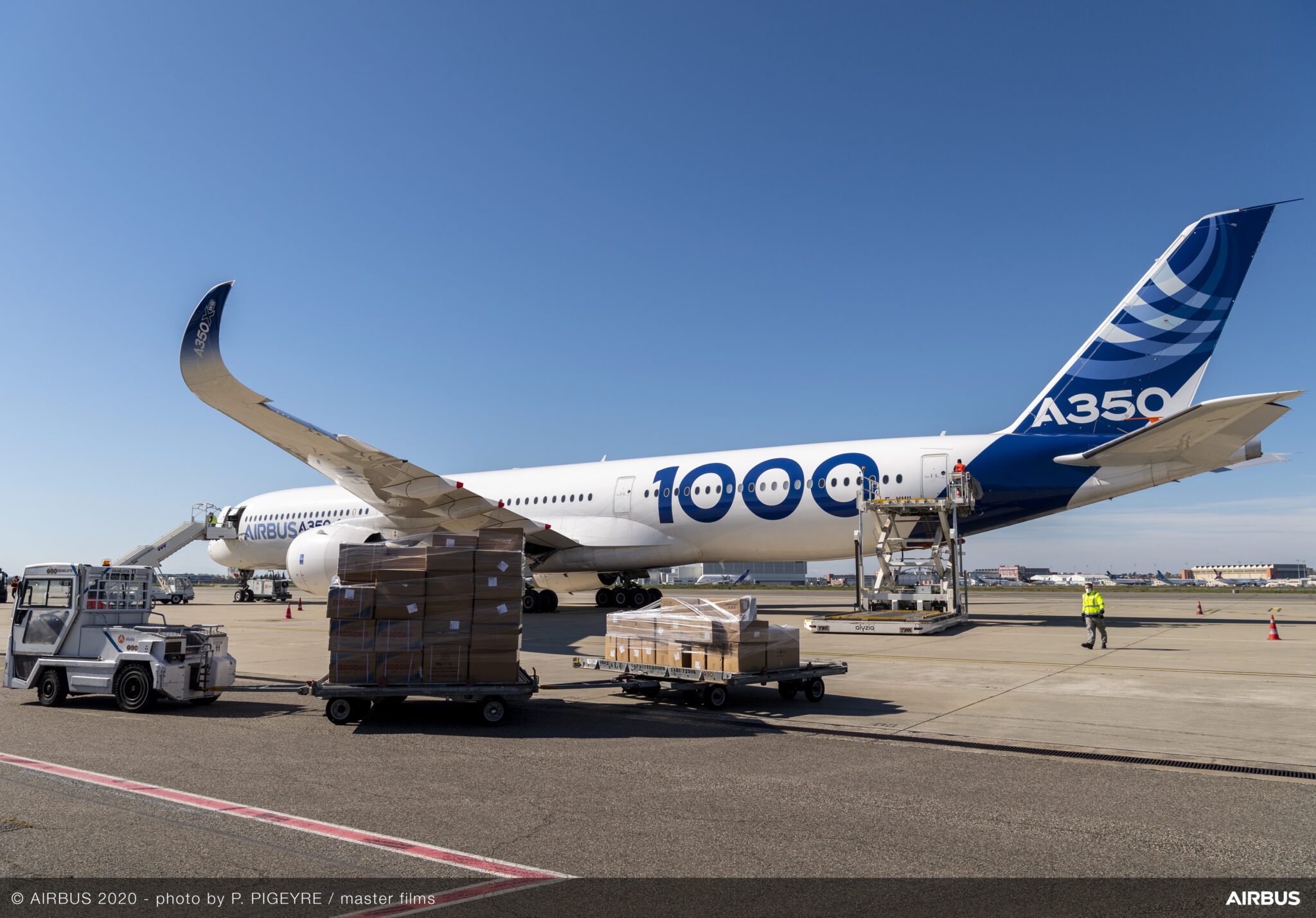 A350 1000 Airbus in Toulouse Masks unloading Covid 19 scaled ...