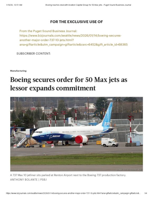 Boeing reaches deal with Aviation Capital Group for 50 Max jets – Puget ...
